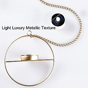 Solar Hanging Candle Lanterns Lights, ALL FORTUNE Outdoor Round Golden Metal Candle Lantern Holder with Flameless Tea Lights, Perfect for Garden, Backyard Decor, Home, Tree, Yard-Set of 3