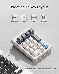 Kisnt Wireless Mechanical Number Pad, Bluetooth 5.0&2.4G Wireless Dual Mode Hot Swappable Numeric Keypad,17 Keys Gasket Numpad, Ten-Key with PBT Keycaps for Laptop/PC/TKL Keyboards(Linear Switch)