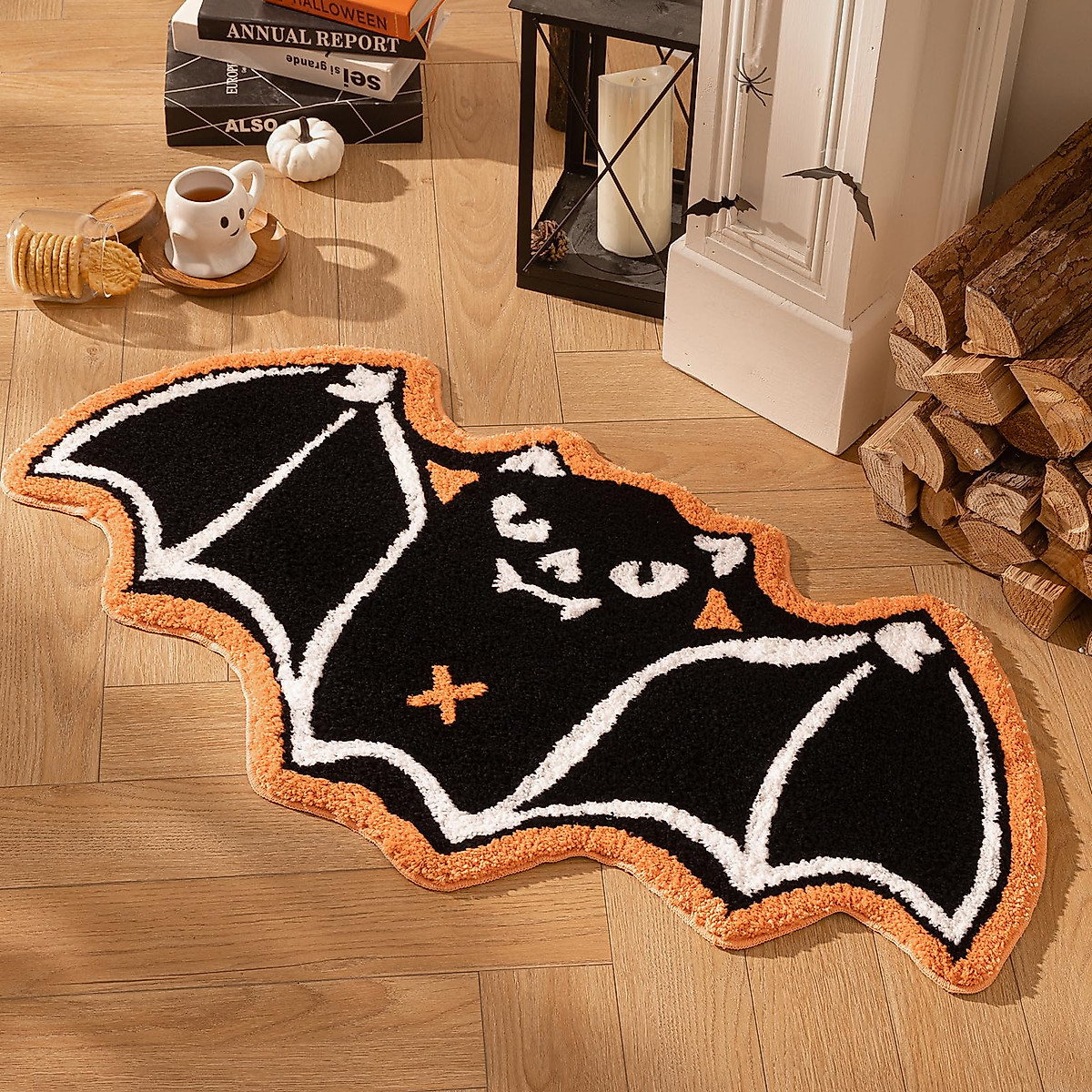 Ashler Halloween Spider Web Rug, Spiderweb Bath Mat for Halloween Decor, Gothic Bathroom Rug, Spiderweb Area Rug Non-Slip Tufted Mats for Front Door, Living Room, Bedroom, Kids' Room, 3x3ft, Black