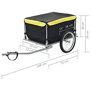 Tidyard Bike Cargo Trailer, Foldable Drawbar, Removable Cargo Compartment, Removable, Weather-Resistant Cover, Hook and Loop Fasteners, Black and Yellow 65 kg