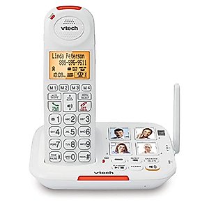 VTech SN5127 Amplified Cordless Senior Phone with Answering Machine, Call Blocking, 90dB Extra-loud Visual Ringer, One-touch Audio Assist on Handset up to 50dB, Big Buttons and Large Display, White