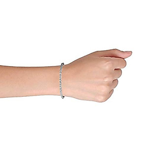 Classic Fashion Bridal AAA Cubic Zirconia Princess Cut CZ Eternity Tennis Stackable Bangle Bracelet For Women, Prom, Wedding Silver Plated 7-7.5 Inch