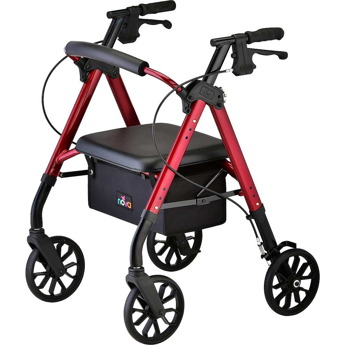 NOVA Medical Products Star 8 Rollator Walker with Perfect Fit Size System, Red, Petite, 1 Count
