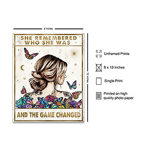 Positive Quotes Wall Decor - Motivational Wall Art - Inspirational Gifts for Women, Woman Girl - Encouraging Wall Decor - She Remembered Who She Was And The Game Changed - Boho-chic decoration 8x10