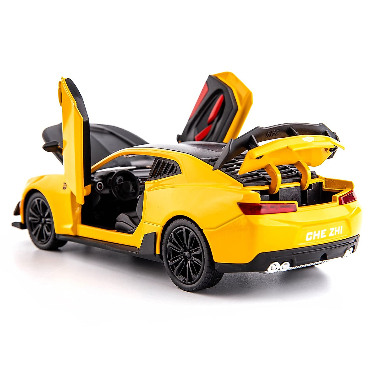 BDTCTK 1/24 Camaro Bumblebee Car Model Toy Zinc Alloy Casting Pull Back Car Sound and Light Toys for Kids Boy Girl Gift (Yellow)