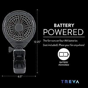 Treva 5 Inch Two Speed Battery & USB Powered Clip On Fan - Slim and Portable Cooling Travel Fan with USB - Gray