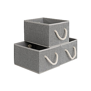 StorageWorks Storage Baskets for Shelves, Rectangular Closet Organizers with Handles, Foldable Closet Storage Baskets for Utility Room, 3-Pack, Gray