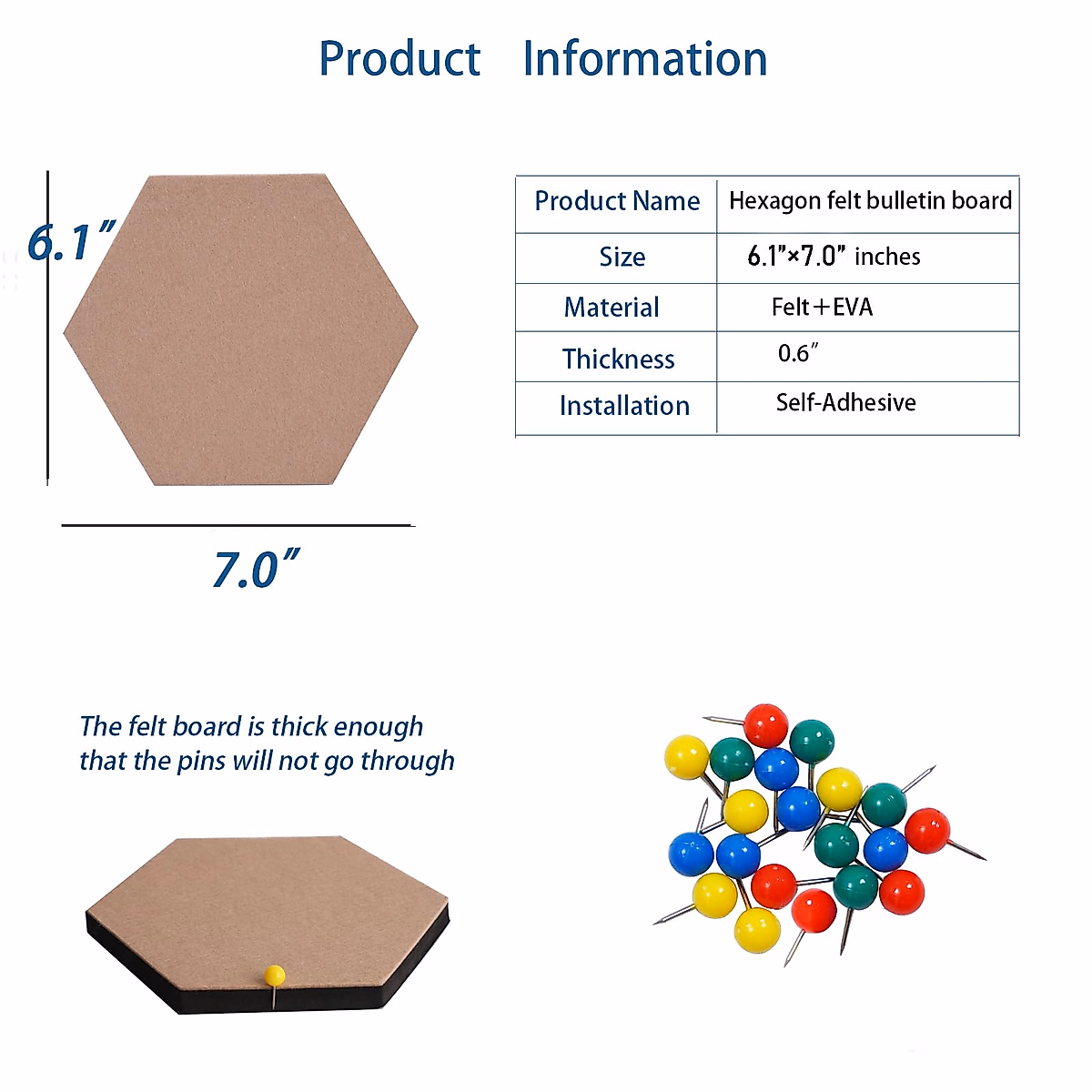 Afumazi 8Pcs Hexagon Felt Cork Board Tiles Self Adhesive Bulletin Board, Pin Board for Wall Decor Memos Photos Display (Set C)