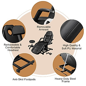 OmySalon Electric Height Adjustable Salon Tattoo Chair Esthetician Bed, Multi-Purpose Facial Bed Chair for Barber Spa Beauty Salon with Hydraulic Stool Equipment, Remote Control, Black