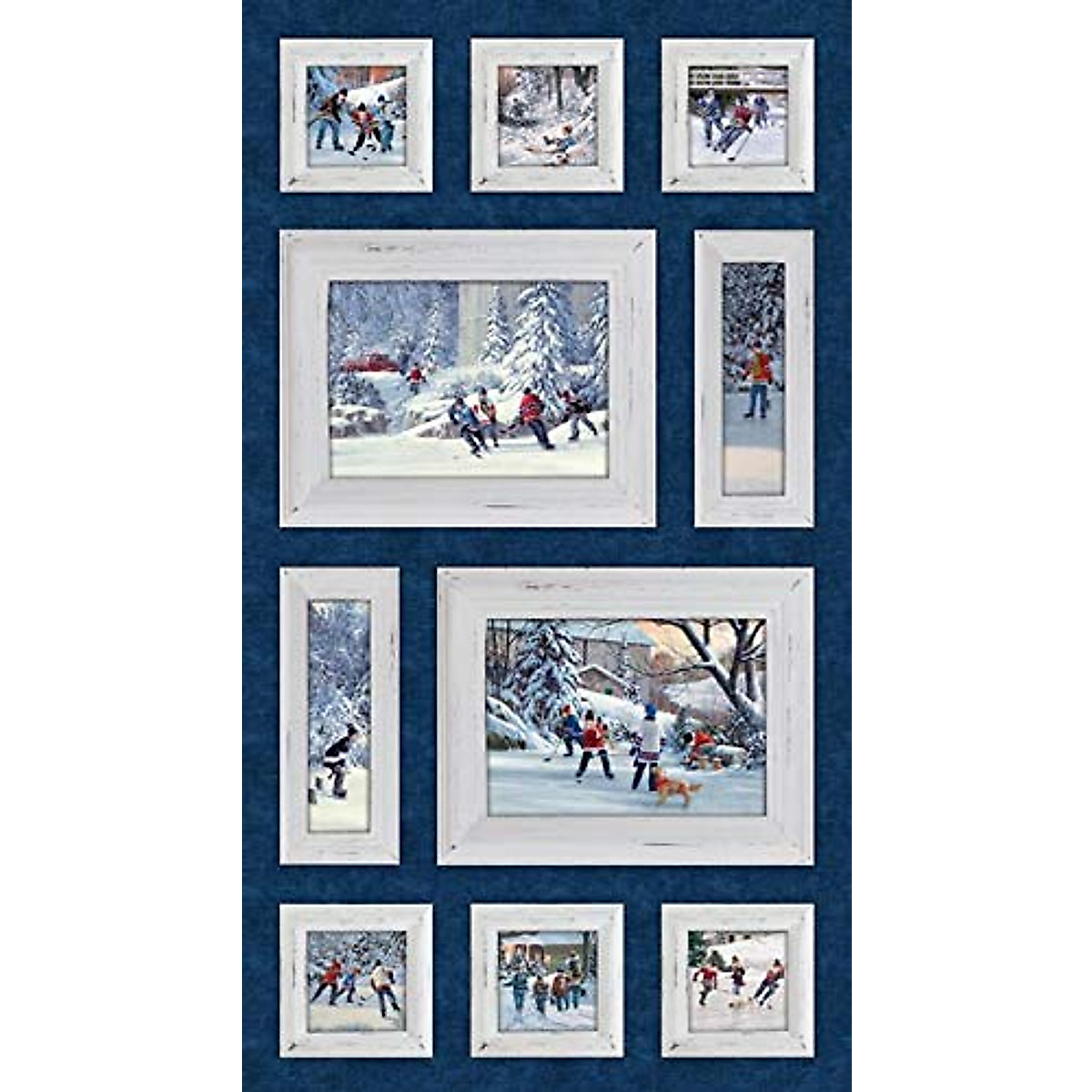 Northcott Hometown Hockey Panel 24 X 44 Blue with Snow Cotton Fabric 22908-49