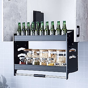 HDHRBH 24 Inch Pull Down Shelf,Pull Down Shelf Cabinet Organizer,Kitchen Cabinet Pull Down Shelf,Convenient Heavy-Duty 2-Tier Wall Pull Down Shelf ,High Cabinet Pull Down Shelf