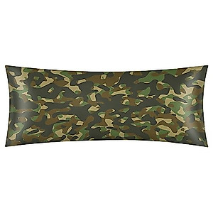 Forest Camo Pattern Body Pillow Covers Decorative Soft Bedding Satin Pillowcase with Zipper Closure Cooling Breathable Long Pillow Case-21"x 54"
