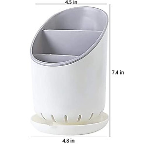JLJLcio Kitchen Utensil Holder for Countertop,Plastic Round Knife Holder for Safe,Kitchen Gadgets with Removable Divider and Drain Design,Cooking Utensil Organizer for Knives/Forks/Spoons(Grey)
