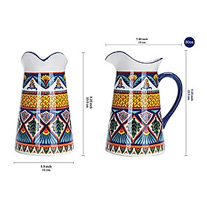 Bico Havana Ceramic 2.5 Quarts Pitcher with Handle, Decorative Vase for Flower Arrangements, Dishwasher Safe