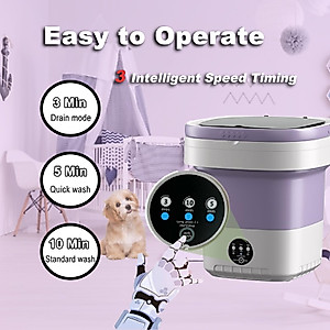 Foldable Washing Machine, 14L Portable Mini Washing and Dryer Machine, Collapsible Small Washer with Spin for Travel,Apartment, Socks, Baby Clothes (Purple)
