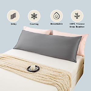 Bedlifes 100% Organic Bamboo Body Pillow Case - Cooling Pillow Cases Breathable Silky Moisture Wicking-Hidden Zipper Closures 400TC Sateen Weave-for Hot Sleepers - 20"x54" Size(Dark Grey)