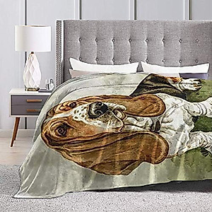 Basset Hound Dog Blanket Throw Blankets Soft Portable Blankets Twin, Travel Size for Men Women-Summer Spring Fall for Home Living Room, Bedroom, Couch, Patio Housewarming Gifts 60x50 in