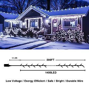 500FT Christmas Lights Outdoor 1400 LED Waterproof Christmas Tree Decorations Lights with 8 Modes Plug in Waterproof Timer Memory Function LED Christmas Lights for Xmas Yard Garden Party (Cool White)