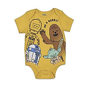 STAR WARS Yoda R2-D2 Chewbacca Newborn Baby Boys 3 Pack Bodysuits White/Gray/Yellow 3-6 Months