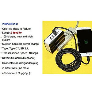 USB 3.1 Male to USB 3.0 Type-A Data Charging Cable Connector 9ft Compatible with U.S. Cellular ZTE ZPAD K90U Tablet -