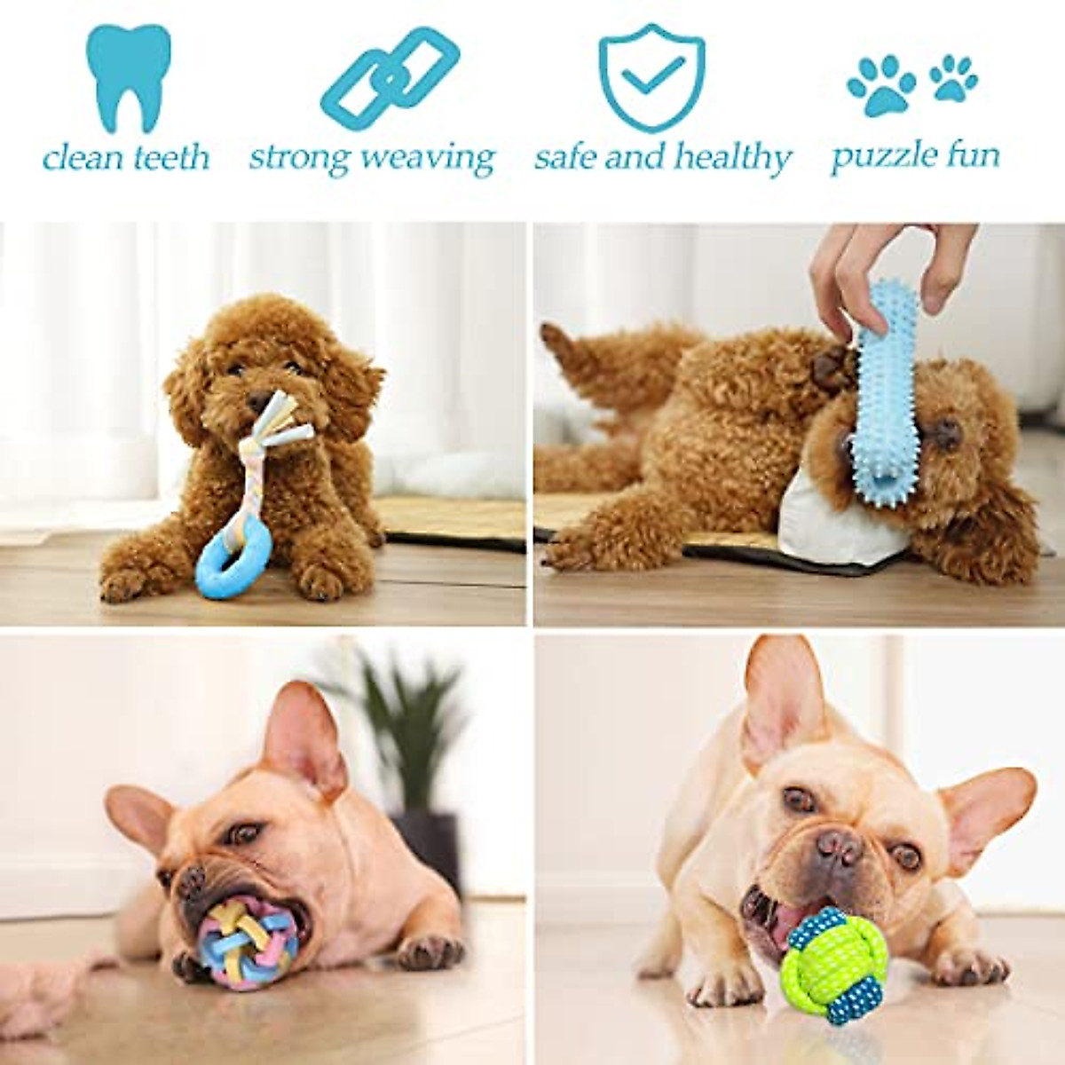 BENSEAO Puppy Chew Toys - Teething Ring & Rope Toy for Small Dogs, Interactive Dog Balls, Storage Basket (B)
