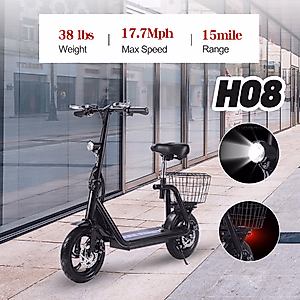 TOXOZERS Electric Scooter with Padded Seat - 500w Brushless Motor - 36V10Ah Lithium Ion - Up to 15 mph - 10~15Mile Range(weight dependent) - Wheel Drive - shopping basket - 12" Air-Filled Tires(Black)