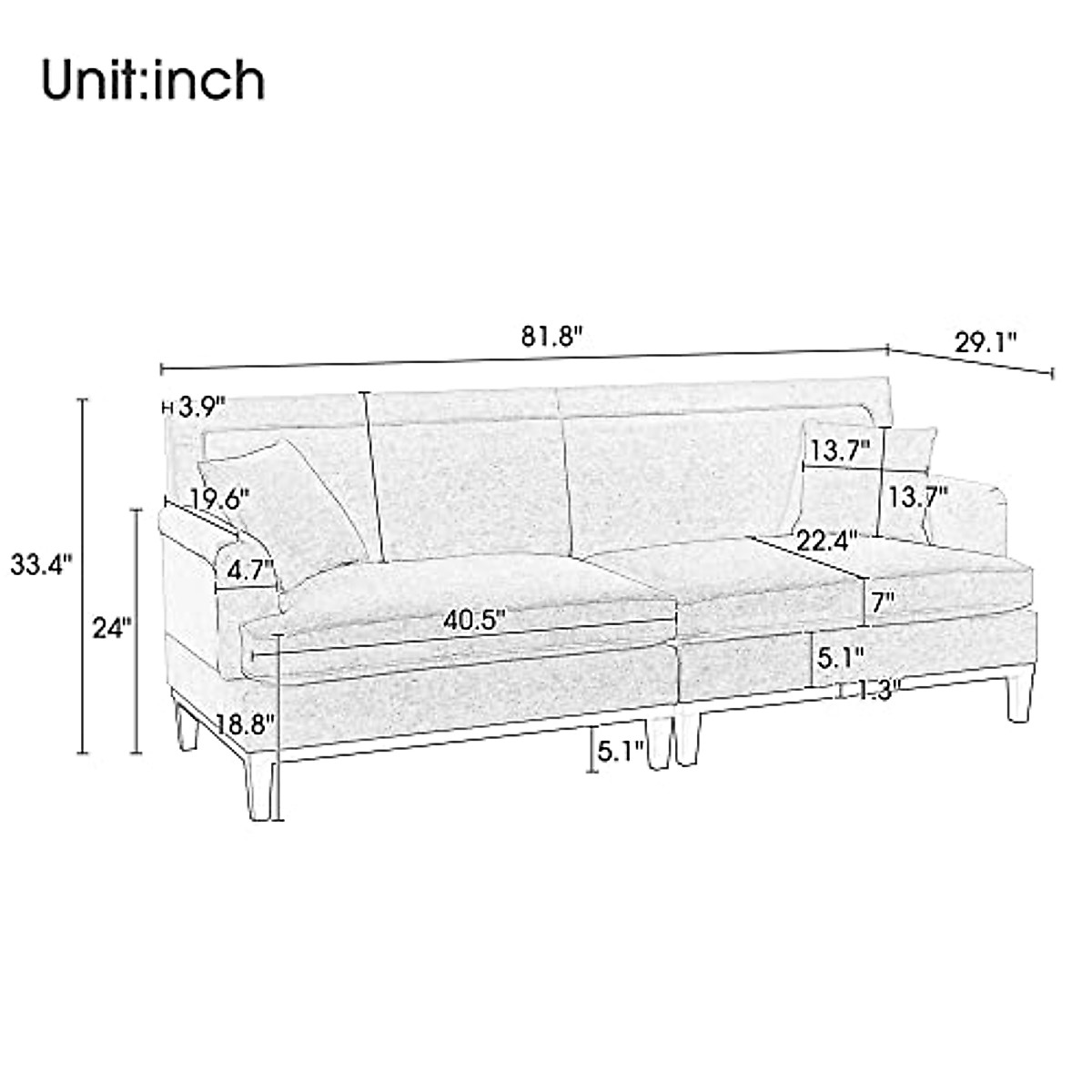 P PURLOVE Modern Loveseat Sofa with Sturdy Wood Legs, Upholstered Country Style Sofa with 2 Throw Pillows, Love Seats Furniture for Small Spaces, Couch for Living Room, Office, Bedroom, Beige