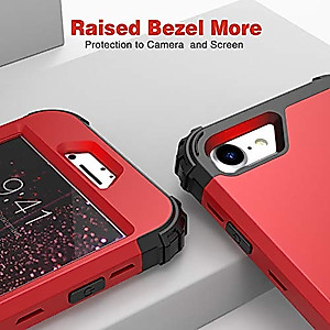 IDweel iPhone SE 2020 Case with Tempered Glass Screen Protector,iPhone SE 3 Case(3nd Gen 2022), 3 in 1 Shock Absorption Slim Heavy Duty Hard PC Cover Soft Silicone Bumper Full Body Durable Case,Red