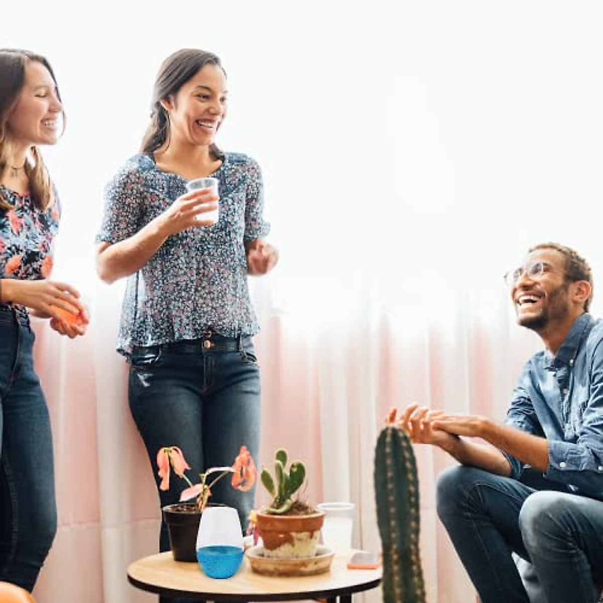 Needzo Bulk Stemless Wine Glass Set, Blue Glitter Bottom Wine Glasses, Cute Drinking Cups for Women, Housewarming Gift Ideas, Pack of 6, 20 Ounces