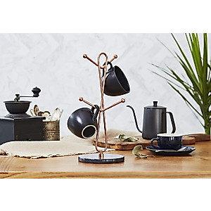 JEmarble Mug Holders with Copper Plated Standing(White) Countertop Mug Tree, Coffee Mugs & Tea Cup Storage Rack, Coffee Counter Bar Accessory & Kitchen Organizer