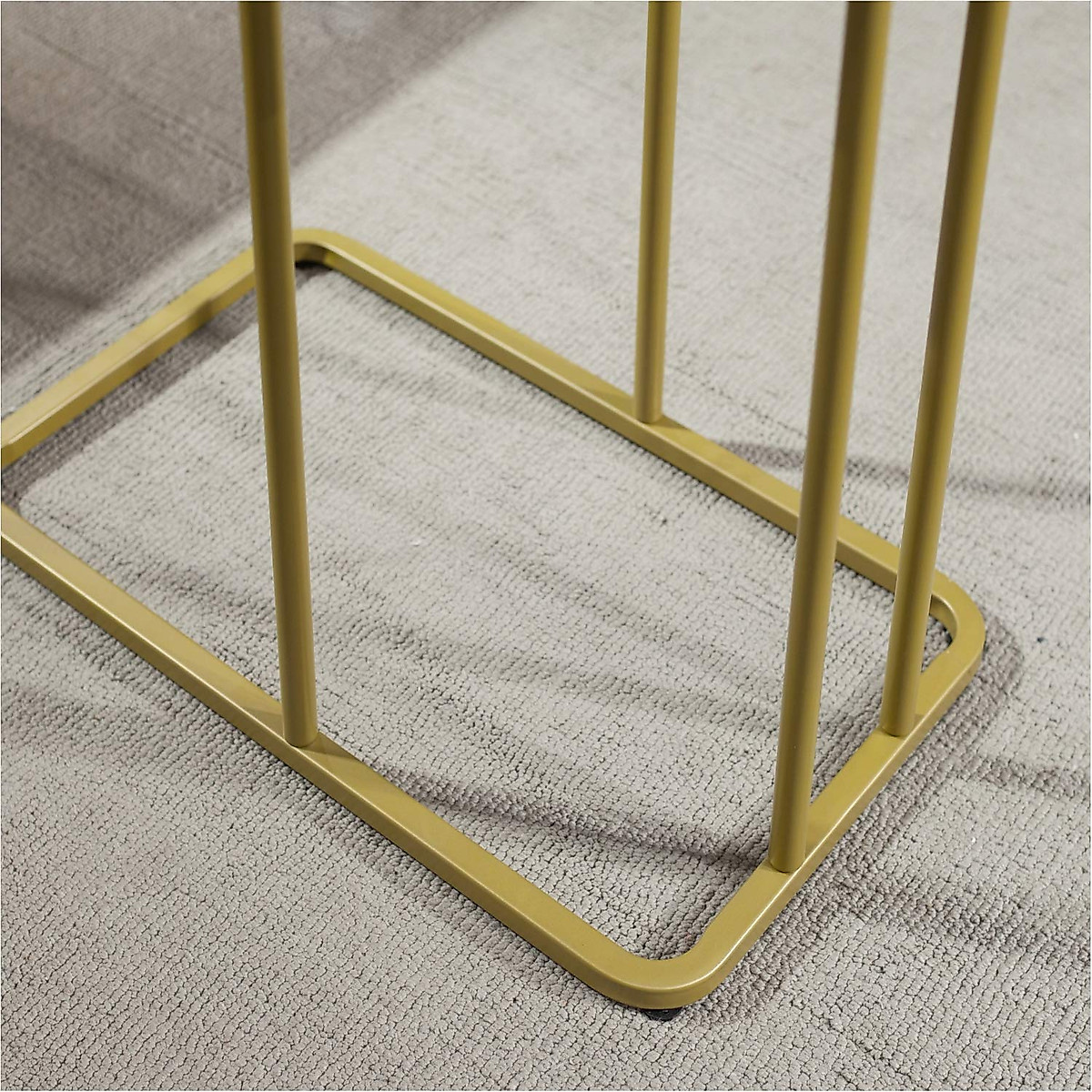 C Shaped Side Table, Small End Table, Modern Simplicity Waterproof Marble Pattern Coffee Table with Steel Frame for Living Room, Bedroom (White)