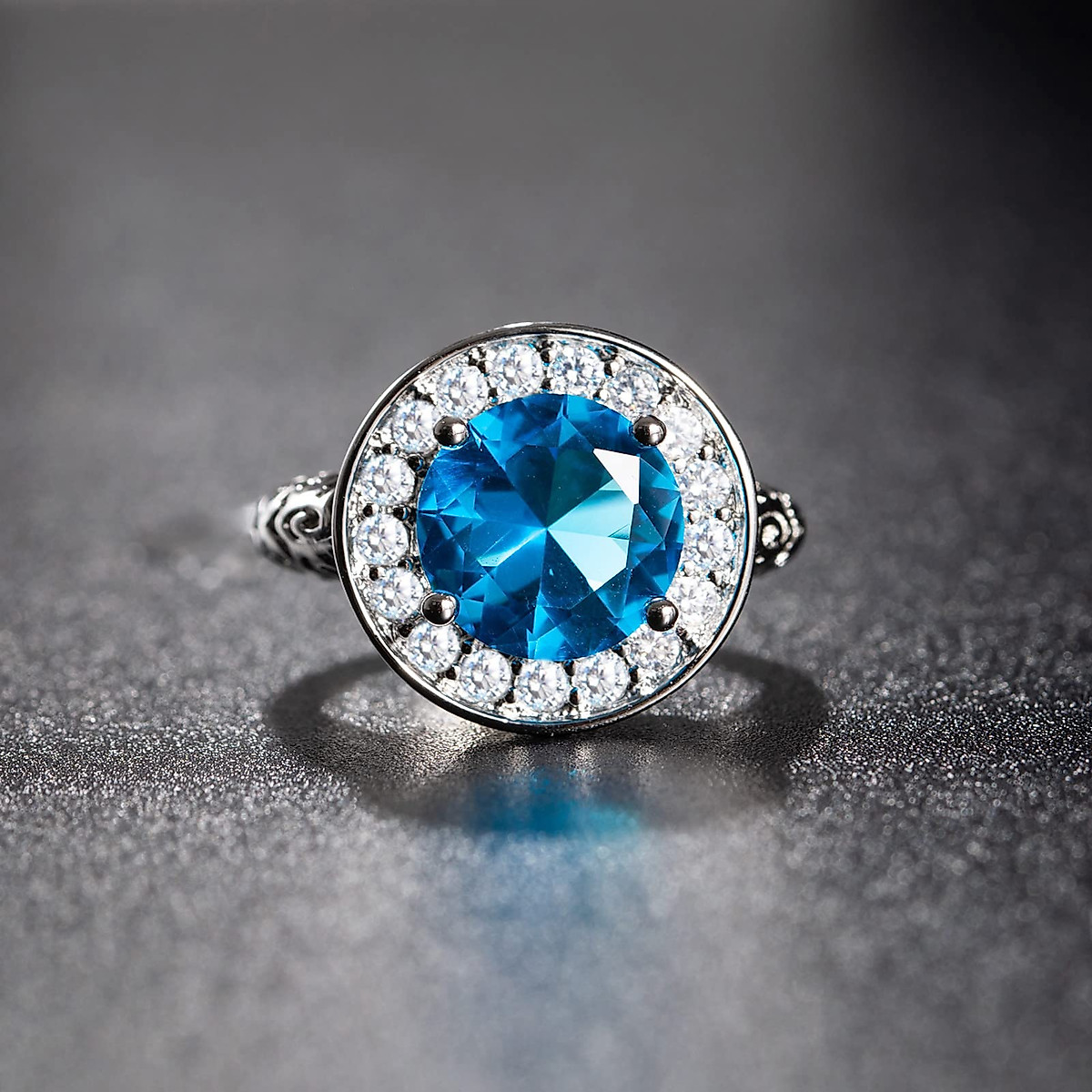 CKHAO Women's Ring - 16mm Silver Plated Blue Gemstone Ring Women Jewelry WK2009BLUE (7)