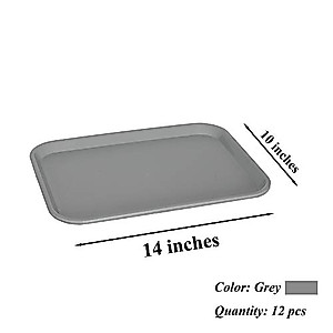 Caspian Plastic 1014 inch Fast Food Serving Tray Rectangular Cafeteria Non-Slip Tray,Set of 12 (Grey)