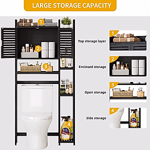 YITAHOME Over The Toilet Storage Bamboo Over-The-Toilet Cabinet with Shelf for Bathroom Storage, Space Saver for Restroom, Laundry, Black