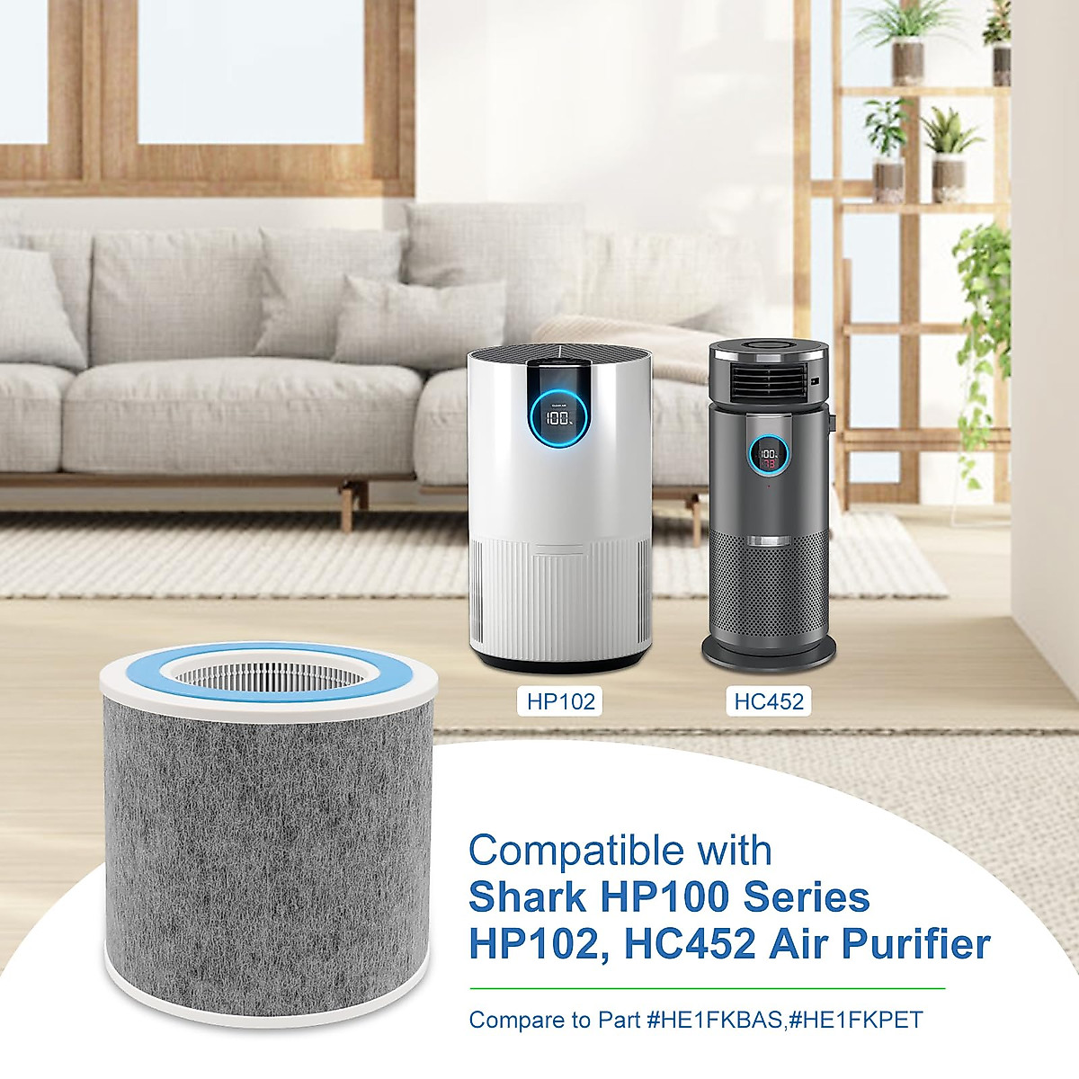 HP102 Replacement Filter 2 Pack Compatible with Shark HP100 HP102,HP132, HP102PET & HC450, HC451, HC452, HC455 Air Purifier,Compare Part # HE1FKPET, HE1FKBAS