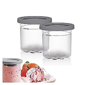 EVANEM 2/4/6PCS Creami Containers, for Ninja Creami Ice Cream Maker Pints,16 OZ Pint Ice Cream Containers Airtight,Reusable for NC301 NC300 NC299AM Series Ice Cream Maker,Gray-4PCS
