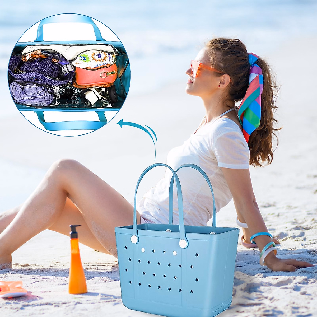 Hotanry Beach Bag Organizer Original Accessories for Bogg Bag XL, Bogg Bag Divider Storage Bag Suitable for Bogg Bag Large, Insert Inner Bags, Transparent & Black