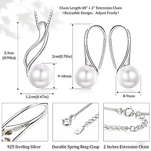 Milacolato Sterling Silver Pearl Jewelry Set 18K Gold Plated Genuine Freshwater Cultured Pearl Jewelry Pendant Necklace Pearl Earrings for Women Mom Mother's Day, White Pearl