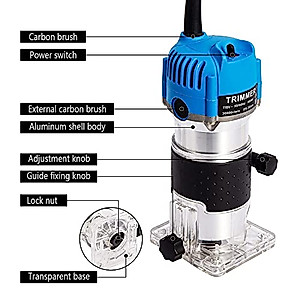 Wood Routers, Wood Trimmer Router Tool, Compact Wood Palm Router, Tool Hand Trimmer, Woodworking Joiner, Cutting Palmming Tool, 30000 RPM 1/4" Collets 800W 110V