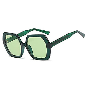 Freckles Mark Retro Oversized Hexagon Sunglasses for Women Irregular Trendy 60s Vintage Polygon Sun Glasses for Ladies (Green)