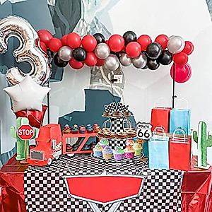 Racing Car Theme 3-Tier Round Cardboard Cupcake Stand for 8-12 Cupcakes Perfect for Racing Cars Birthday Party Supplies Black and White Checkered Party Decorations Let's Go Racing Car Party Decor