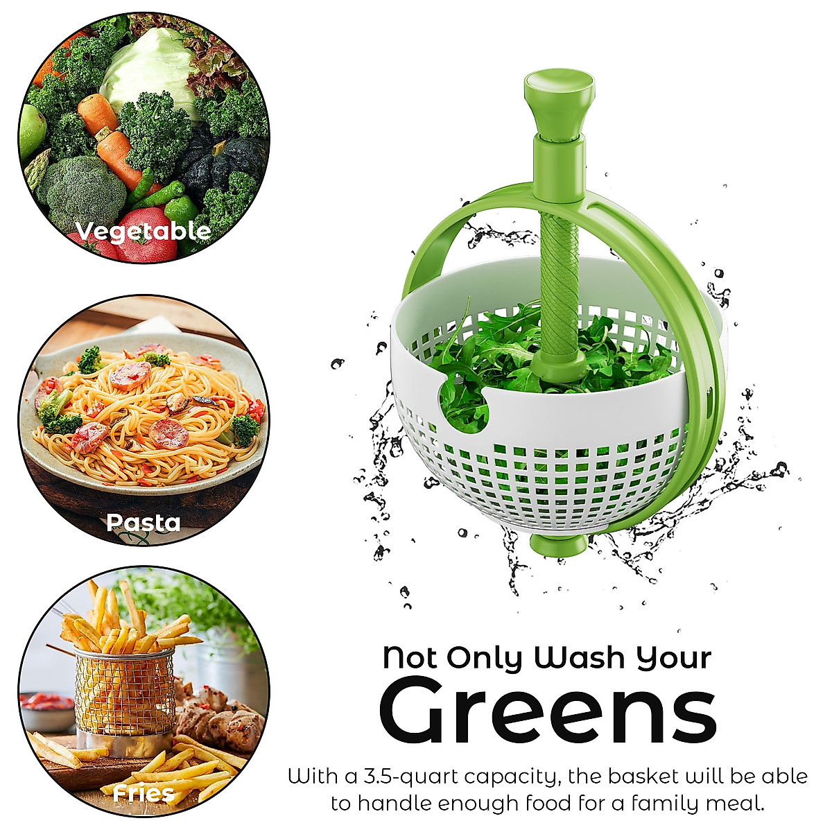 Salad Spinner - 3.3L | Kitchen Fruit Salad Washing Filter | Easy-To-Use Vegetable Washer | Collapsible Compact Veggie Rotating Drain Basket