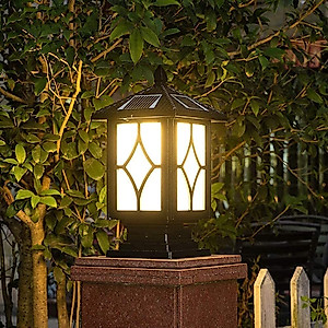BOOHR Outdoor Solar Post Lights, IP65 Waterproof Antique Lawn Lights LED 2-Color Light Exterior Pillar Lights Fixture for Home Garden