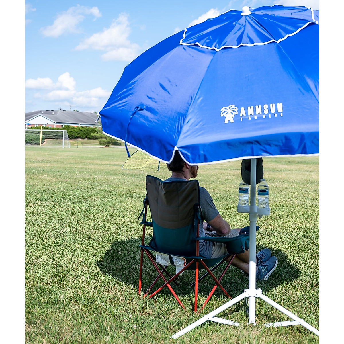 AMMSUN Portable Umbrella with Stand, 6.5ft Sun Shade Umbrella with Stand, Premium Lightweight Standing Umbrella for Sporting Games, Instant Sun Protection Patio Umbrella, Easy to Carry, Blue