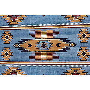 Southwest Native American Navajo Indian Rustic Lodge Geometric Aztec Design #CR25 Light Blue Carpet Area Rug (7’ 8” X 10’ 8”)