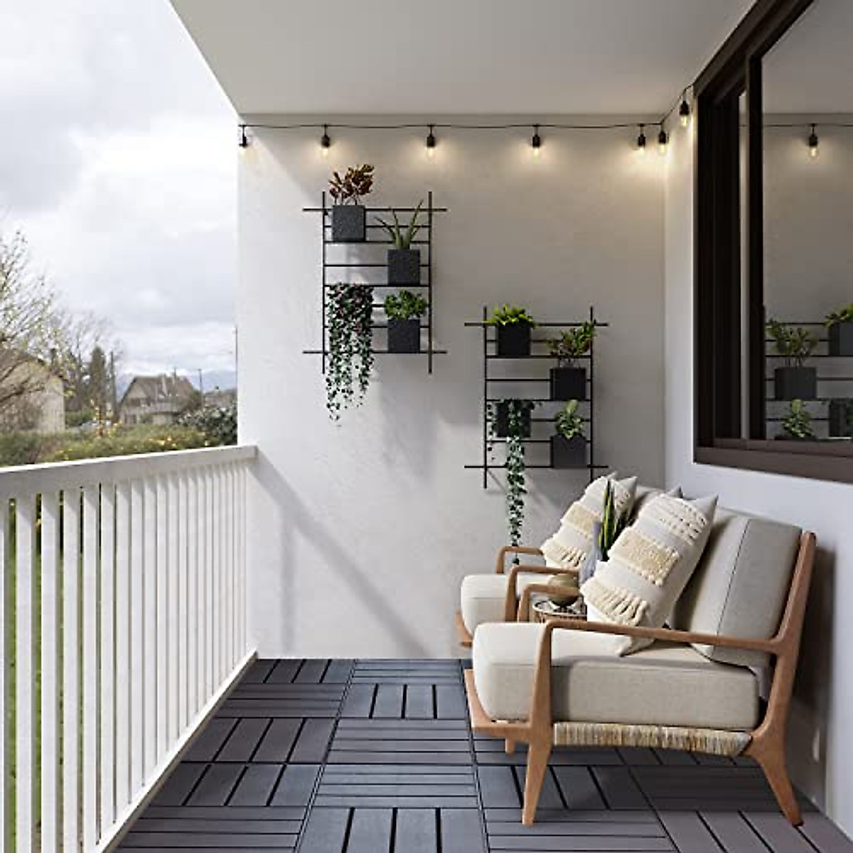 LYMJARD Interlocking Deck Tiles, 27 Pack Plastic Outdoor Flooring, 12"x12" Weatherproof Patio Tiles for Outside Balcony Garden Poolside Pathway Brownish Grey