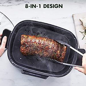 GreenPan 6.5QT Multi-Cooker Skillet Grill & Slow Cooker, 8-in-1 Presets to Saute,Steam, Grill, Stew, Stir-Fry,Heat, & Cook Rice, Healthy Ceramic Nonstick & Dishwasher Safe Parts, Matte Black