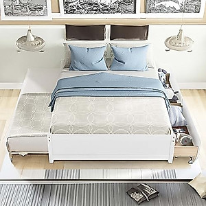 Novaris Full Size Solid Wood Platform Bed Frame with 2 Storage Drawers, Modern Classic Platform Bed with Strong Wood Slats Support & Easy Assemble for Bedroom Teens Girls (White)