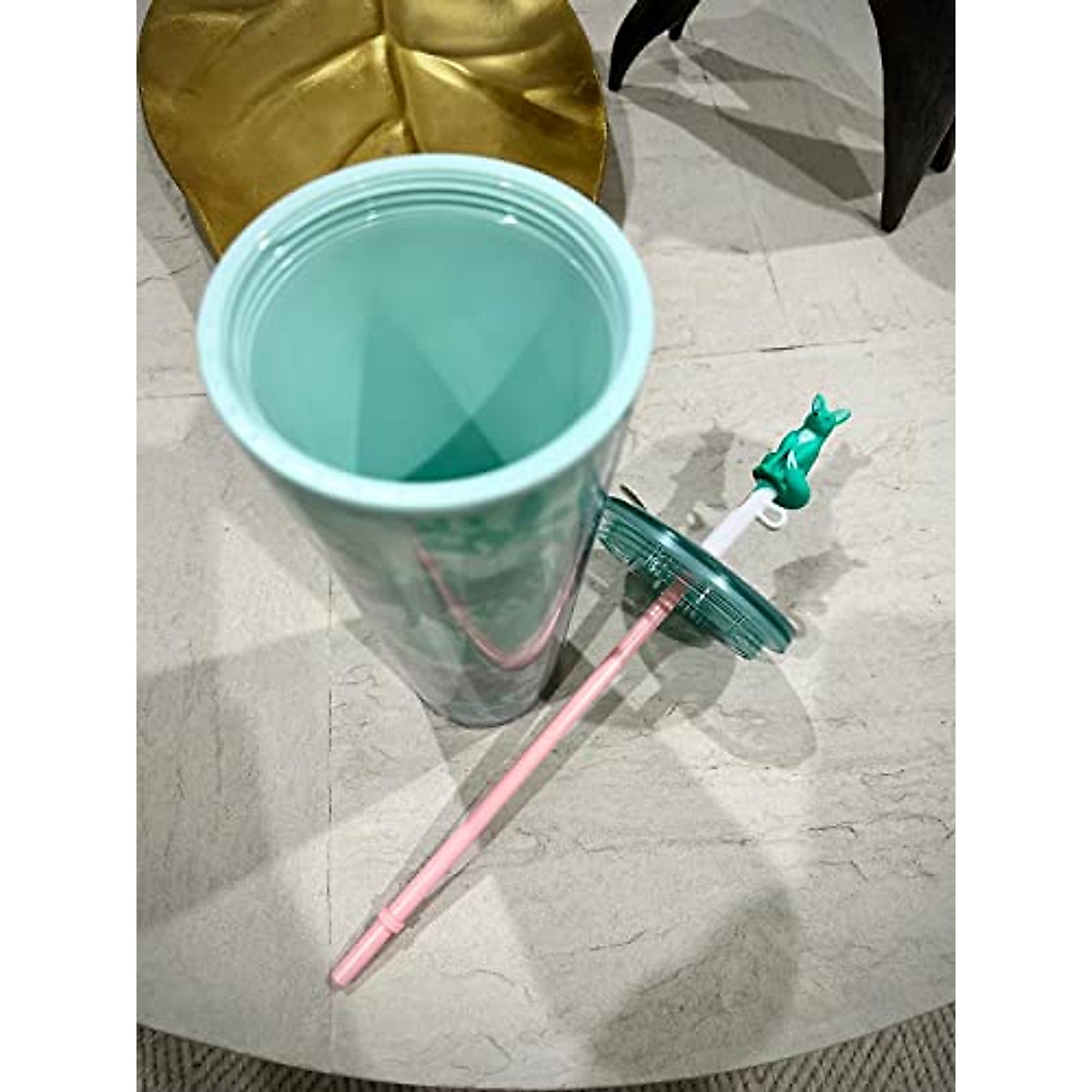 Starbucks Winter 2022 Green Teal FOX Venti Cold Cup Tumbler 24oz with FOX Topper