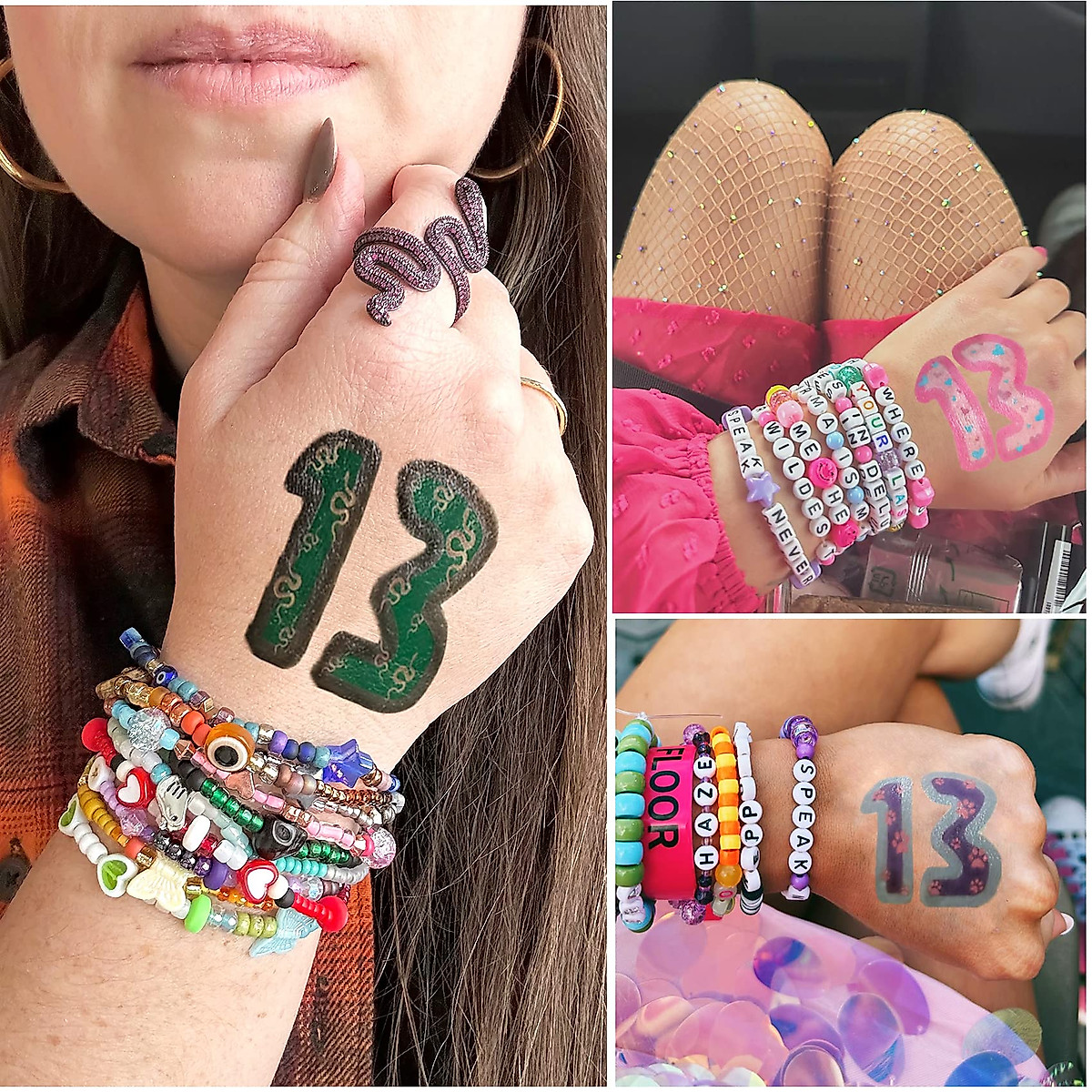 Tuoshei 30 Pcs Eras Tour Merch,13 Temporary Tattoo,13 Tattoo, Hand Tattoo, Eras Tour Accessories, Concert Accessories for Swifties Gifts
